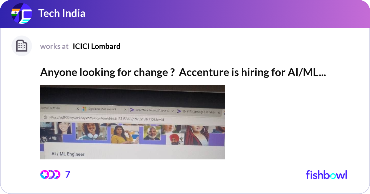 Anyone looking for change ? Accenture is hiring f... | Fishbowl