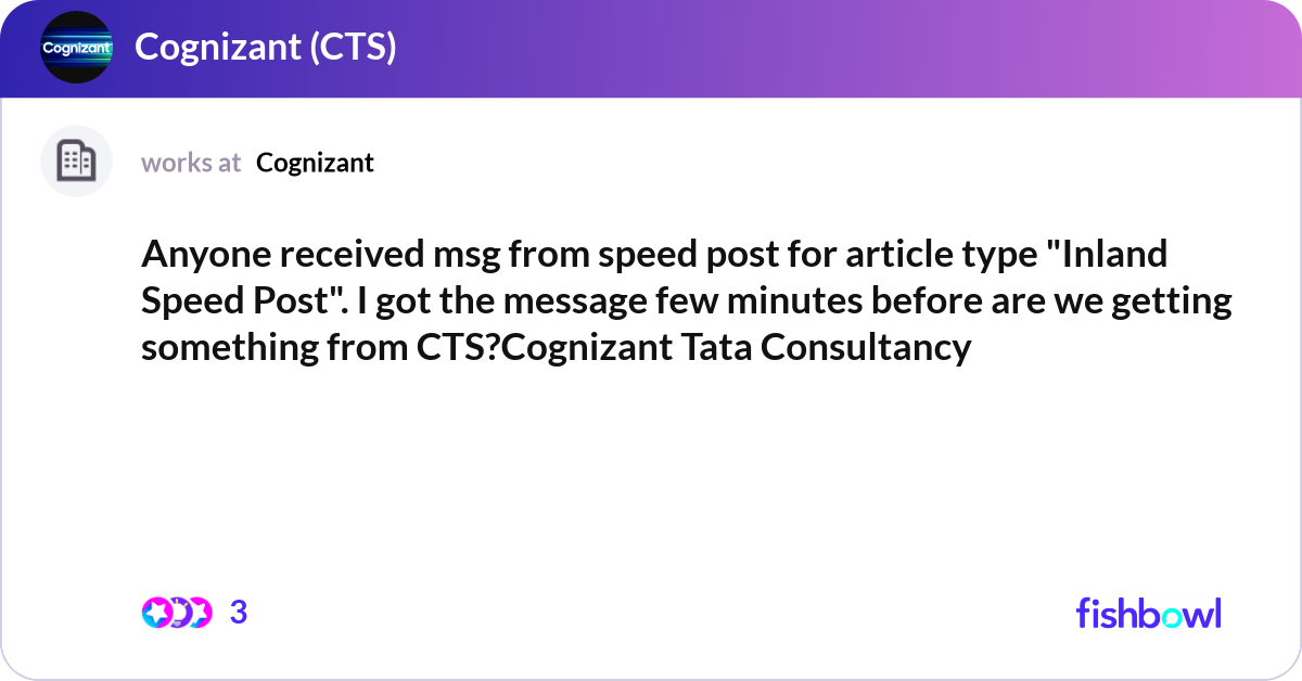 Anyone received msg from speed post for article ty... | Fishbowl