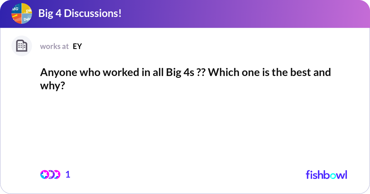 Anyone who worked in all Big 4s ?? Which one is th... | Fishbowl