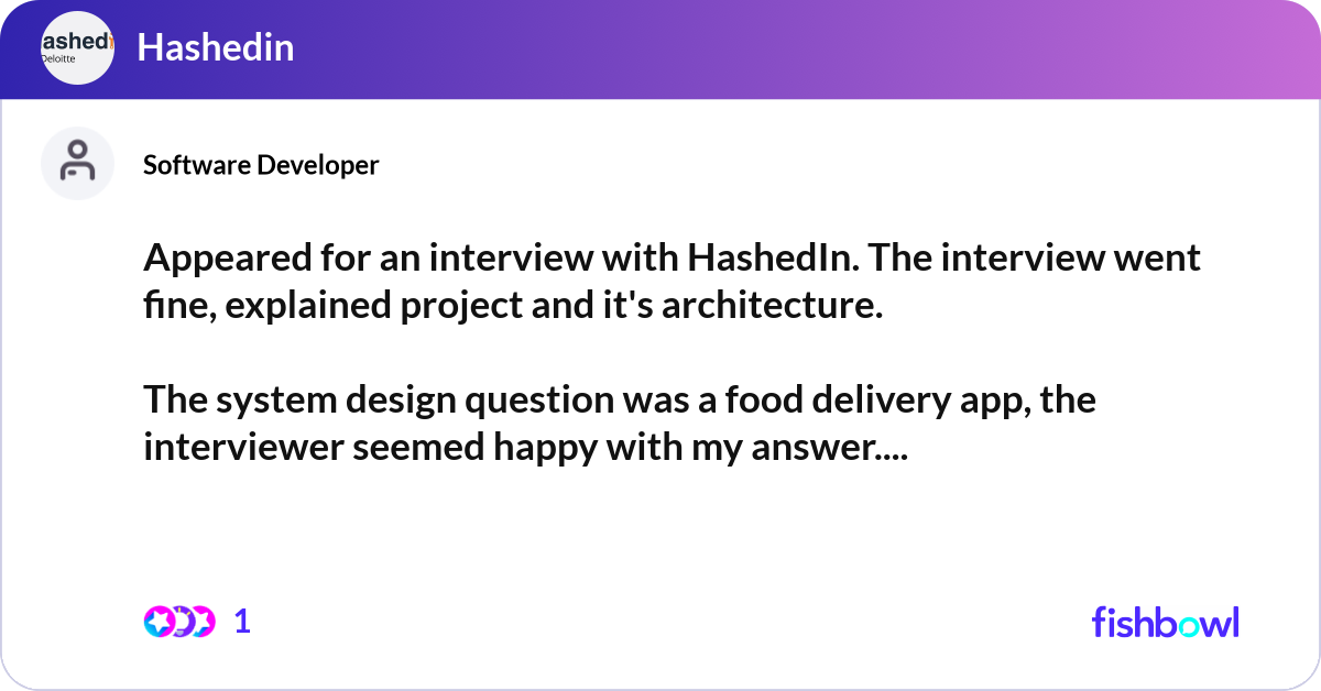Appeared for an interview with HashedIn. The inter... | Fishbowl
