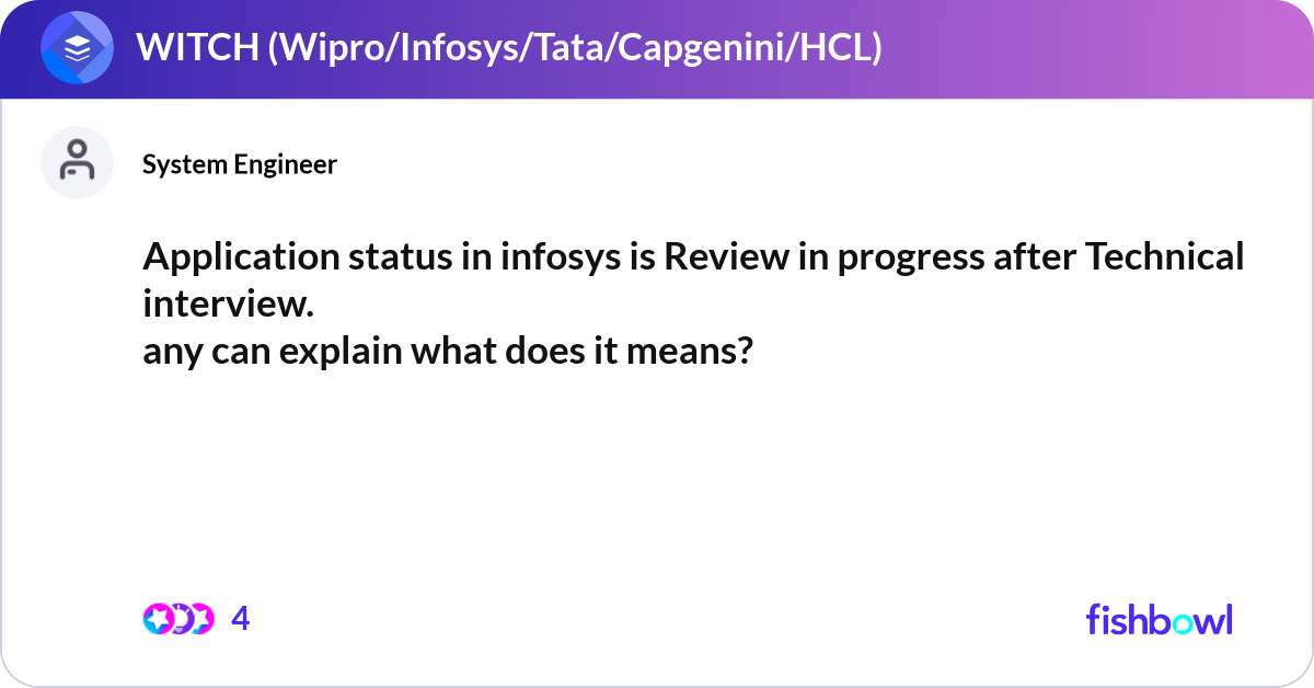 Application status in infosys is Review in progres... | Fishbowl