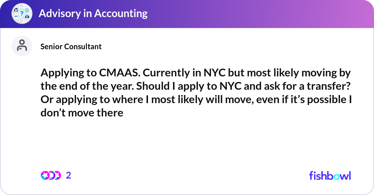 Applying to CMAAS. Currently in NYC but most likel... | Fishbowl