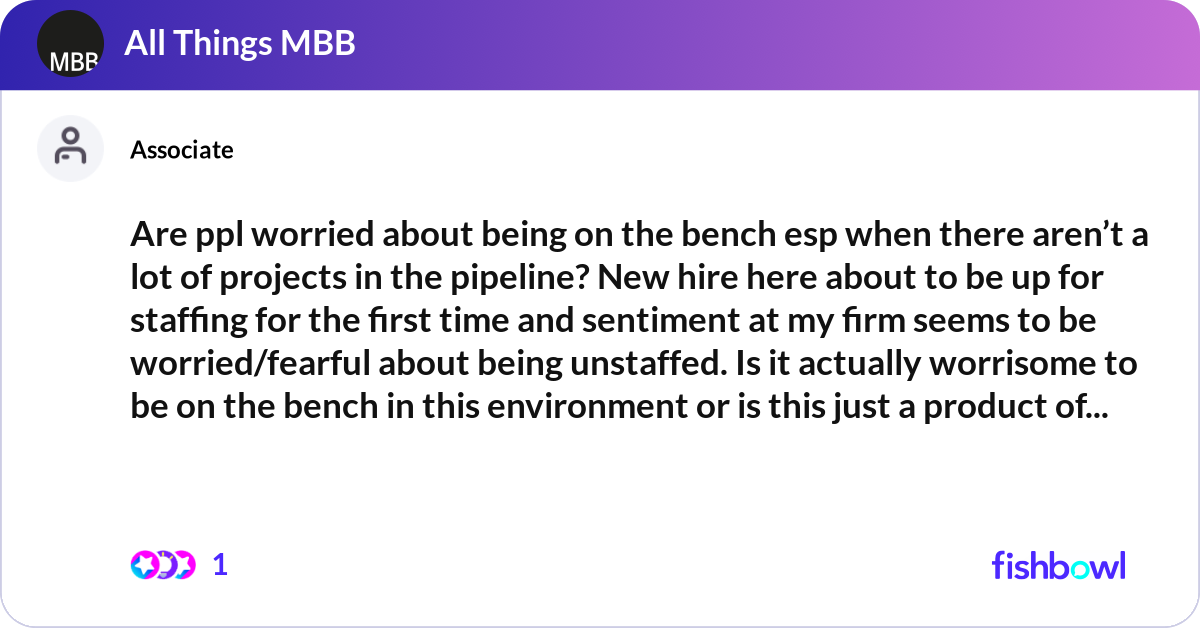 Are ppl worried about being on the bench esp when ... | Fishbowl
