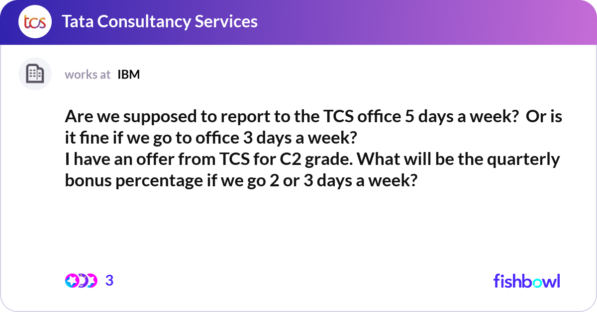 Are we supposed to report to the TCS office 5 days... | Fishbowl