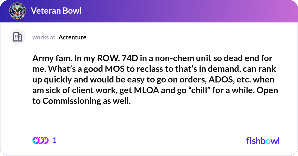 Army fam. In my ROW, 74D in a non-chem unit so dea... | Fishbowl