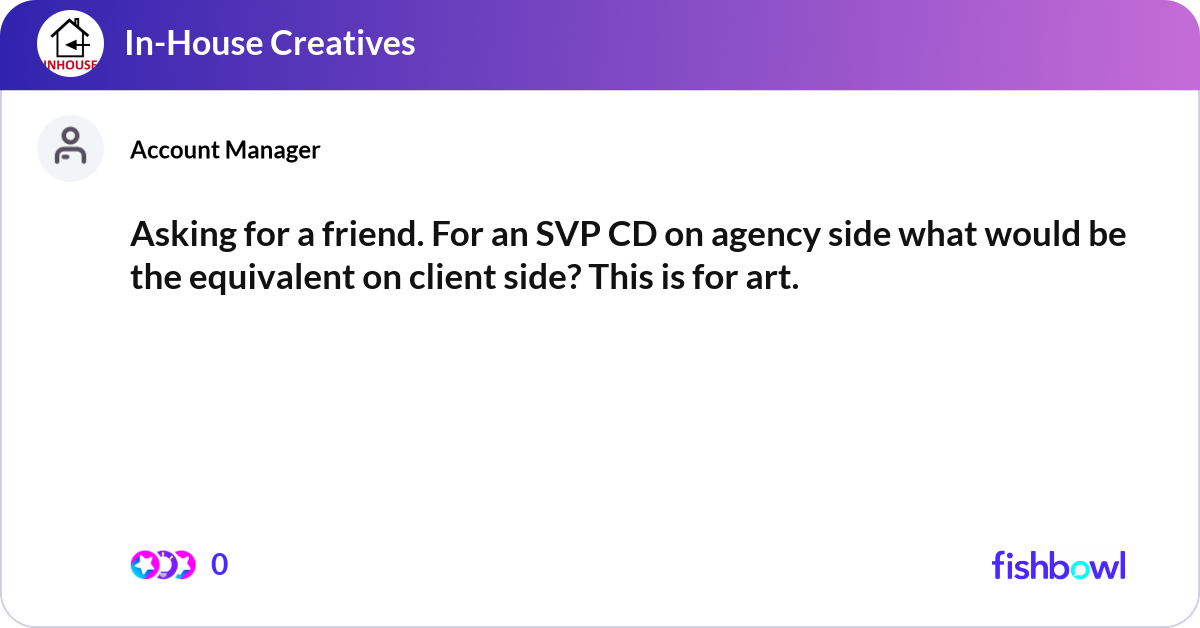 Asking for a friend. For an SVP CD on agency side ... | Fishbowl