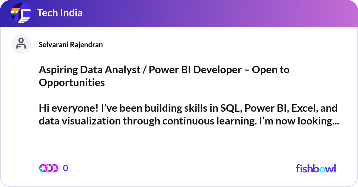 Aspiring Data Analyst / Power BI Developer – Open ... | Fishbowl