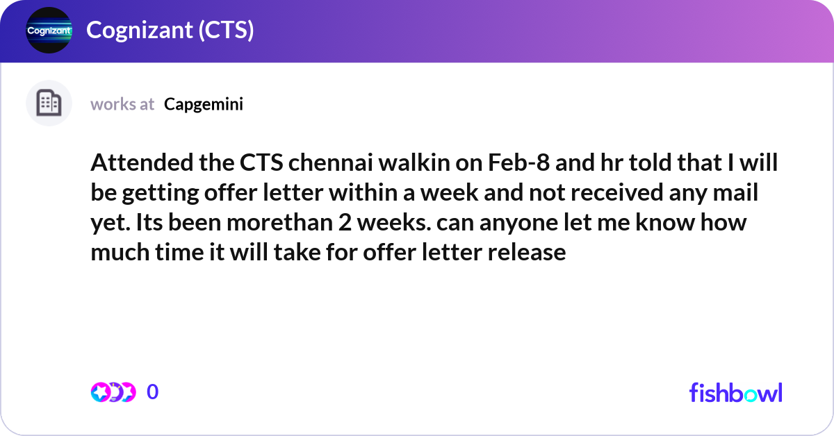 Attended the CTS chennai walkin on Feb-8 and hr to... | Fishbowl