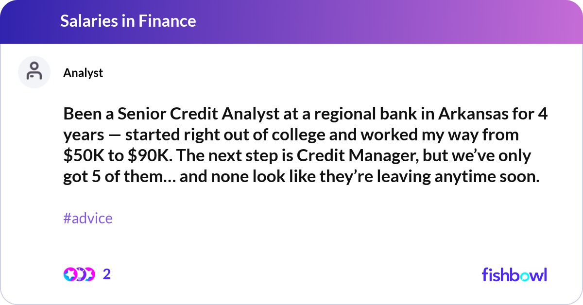 Been a Senior Credit Analyst at a regional bank in... | Fishbowl