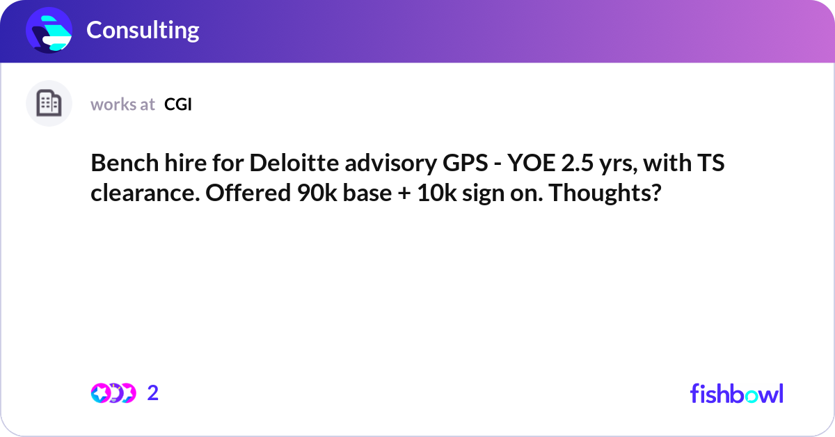 Bench hire for Deloitte advisory GPS - YOE 2.5 yrs... | Fishbowl