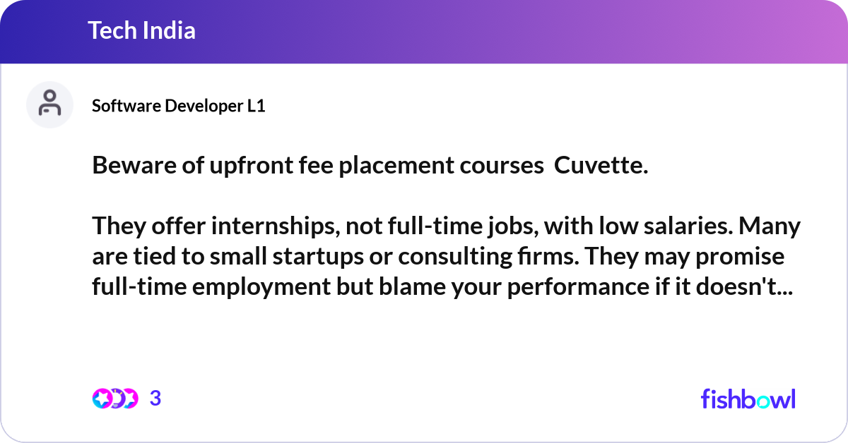 Beware of upfront fee placement courses Cuvette. ... | Fishbowl