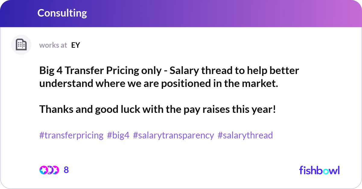Big 4 Transfer Pricing only - Salary thread to hel... | Fishbowl