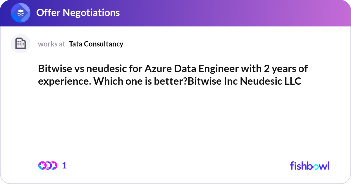 Bitwise vs neudesic for Azure Data Engineer with 2... | Fishbowl