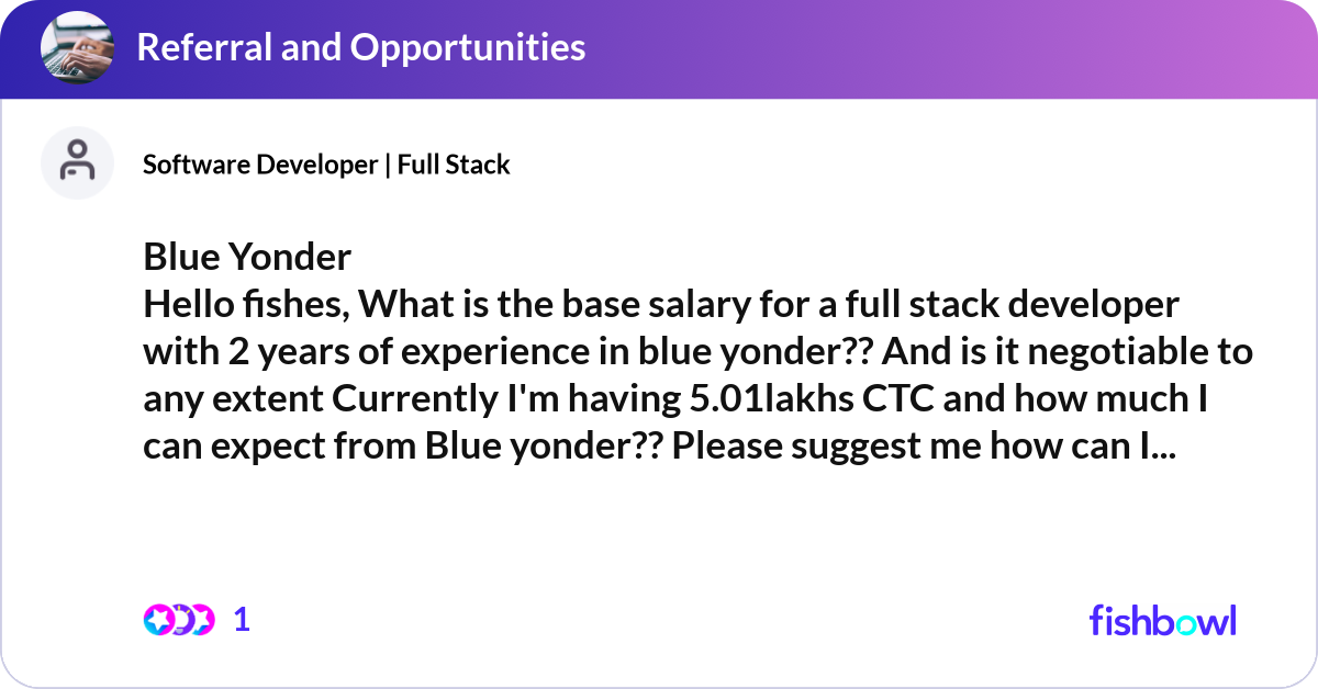Blue Yonder Hello fishes, What is the base salary... | Fishbowl
