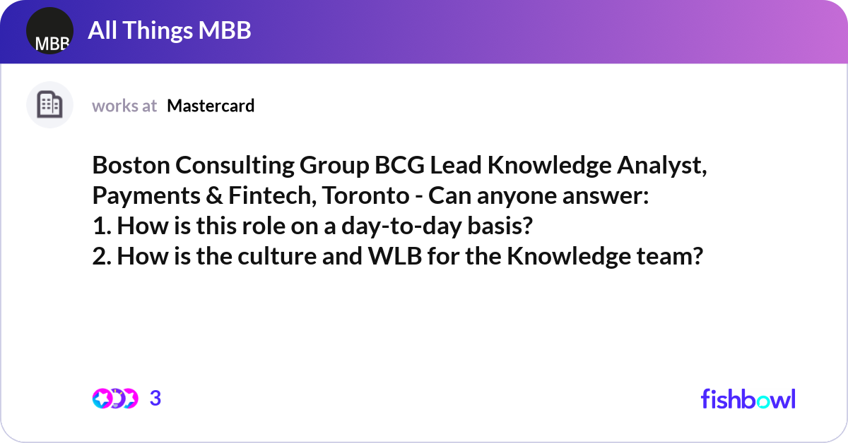 Boston Consulting Group BCG Lead Knowledge Analyst... | Fishbowl