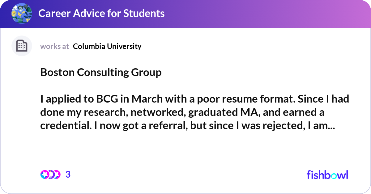 Boston Consulting Group I applied to BCG in Marc... | Fishbowl