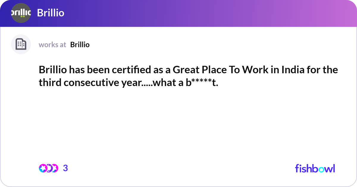 Brillio has been certified as a Great Place To Wor... | Fishbowl
