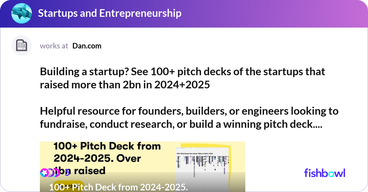 Building a startup? See 100+ pitch decks of the st... | Fishbowl