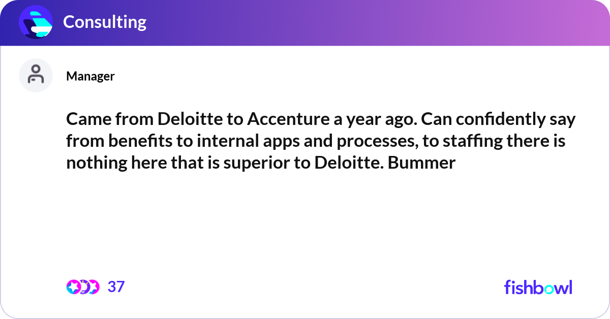 Came from Deloitte to Accenture a year ago. Can co... | Fishbowl