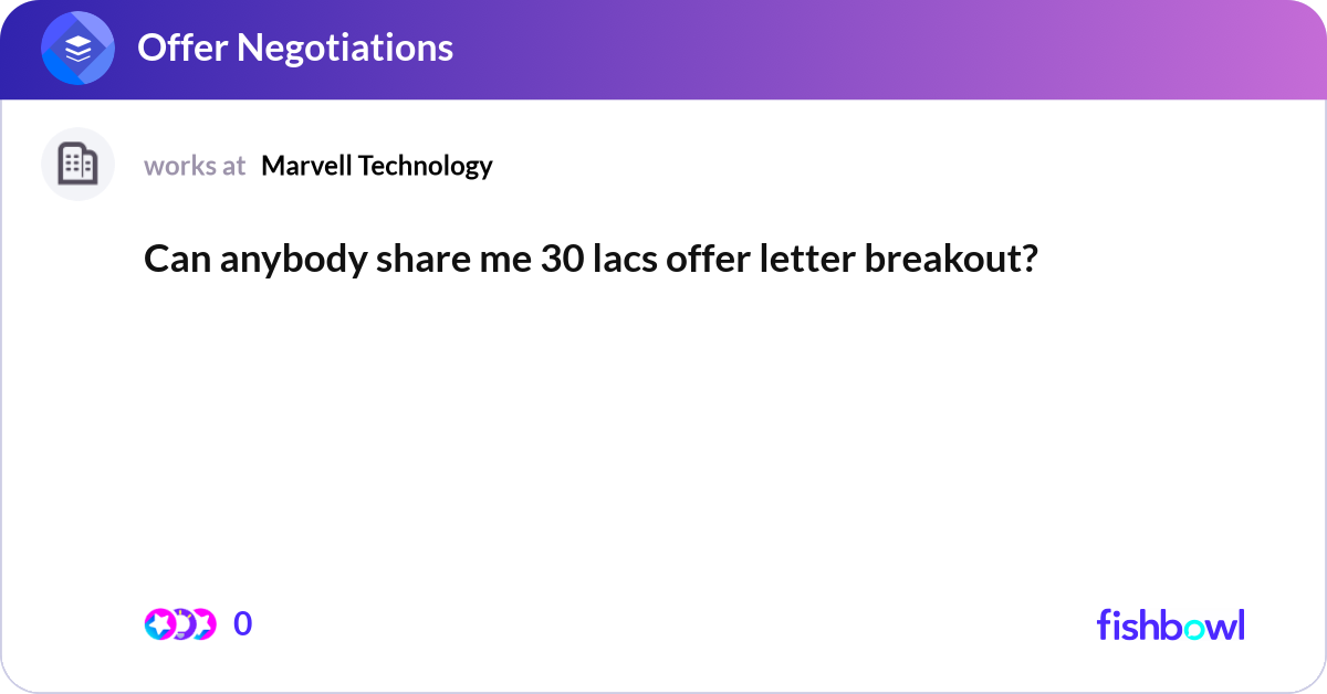 Can anybody share me 30 lacs offer letter breakout... | Fishbowl