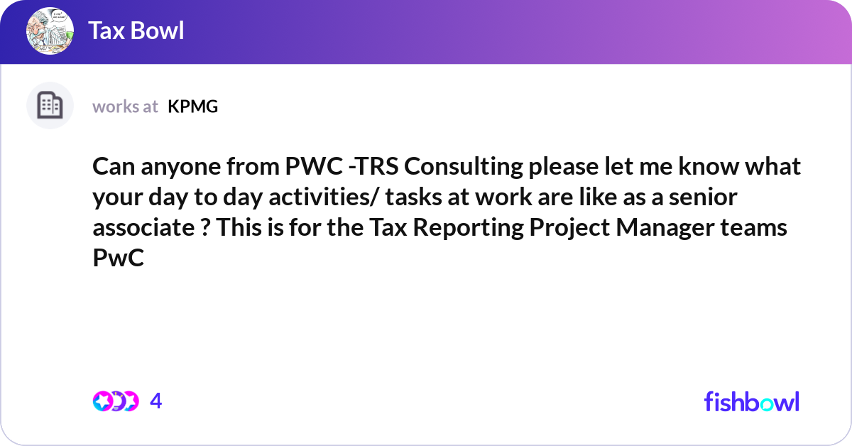 Can anyone from PWC -TRS Consulting please let me ... | Fishbowl