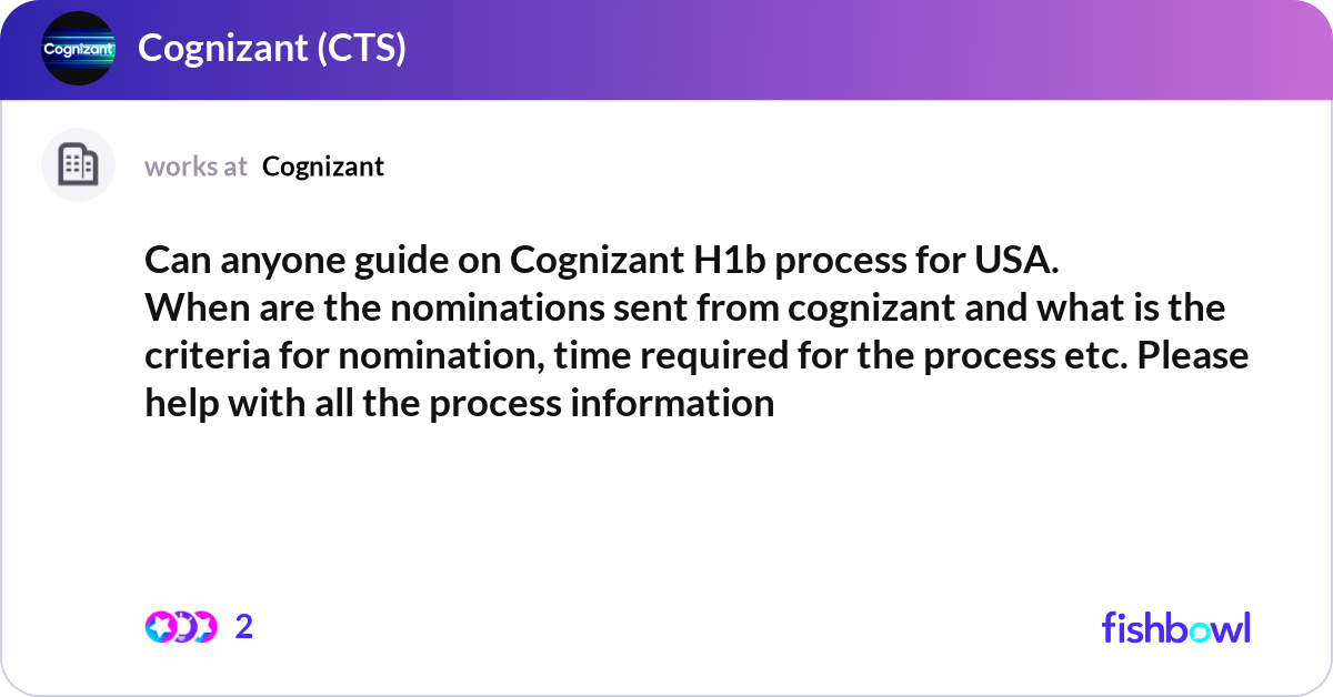 Can anyone guide on Cognizant H1b process for USA.... | Fishbowl