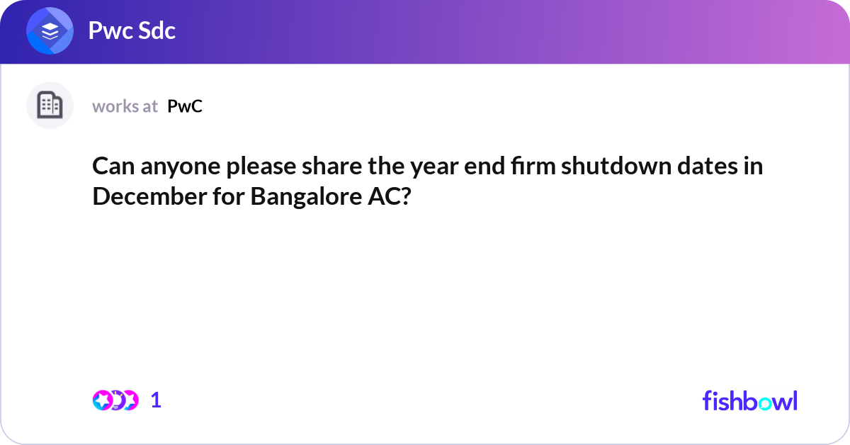 Can anyone please share the year end firm shutdown... | Fishbowl
