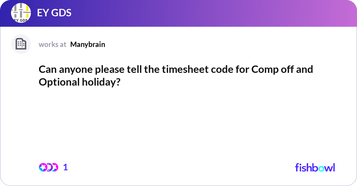 Can anyone please tell the timesheet code for Comp... | Fishbowl