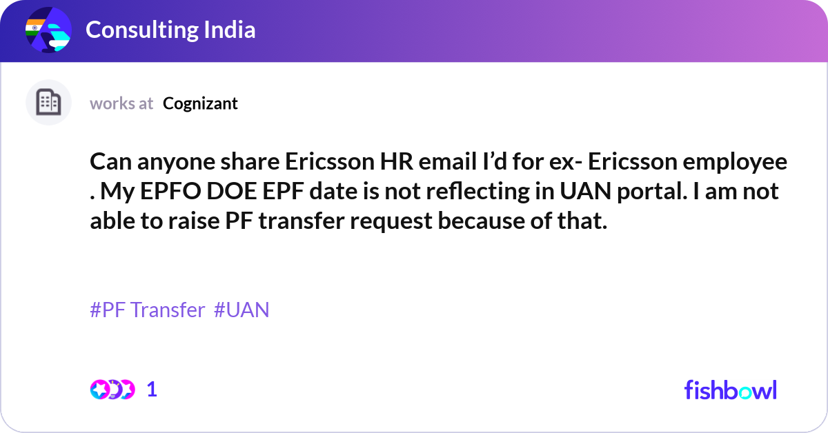 Can anyone share Ericsson HR email I’d for ex- Eri... | Fishbowl