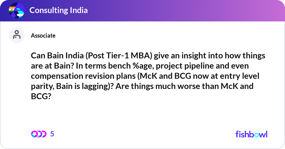 Can Bain India (Post Tier-1 MBA) give an insight i... | Fishbowl