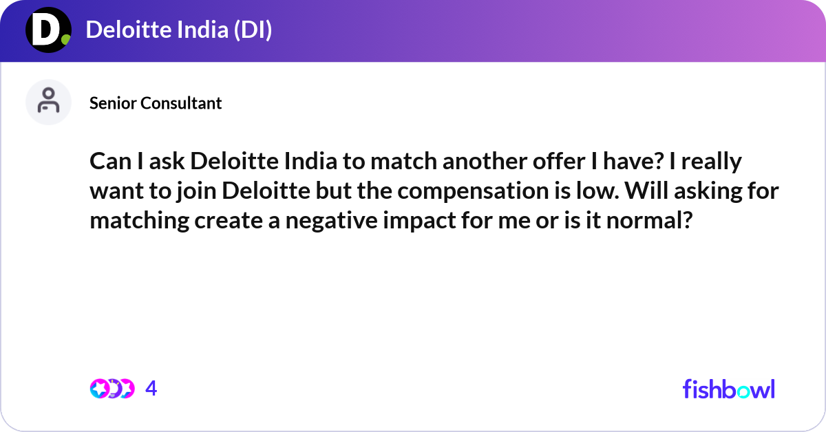 Can I ask Deloitte India to match another offer I ... | Fishbowl