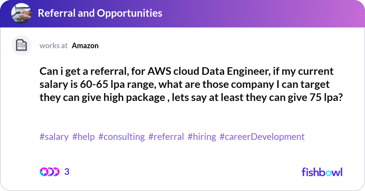Can i get a referral, for AWS cloud Data Engineer,... | Fishbowl