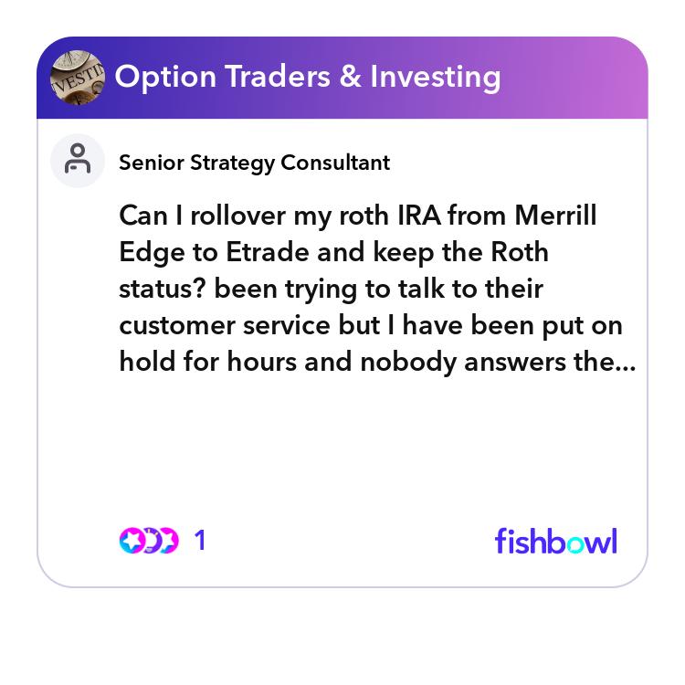 Can I rollover my roth IRA from Merrill Edge to Et... | Fishbowl