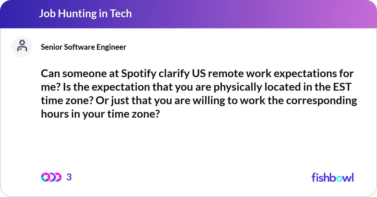 Can someone at Spotify clarify US remote work expe... | Fishbowl