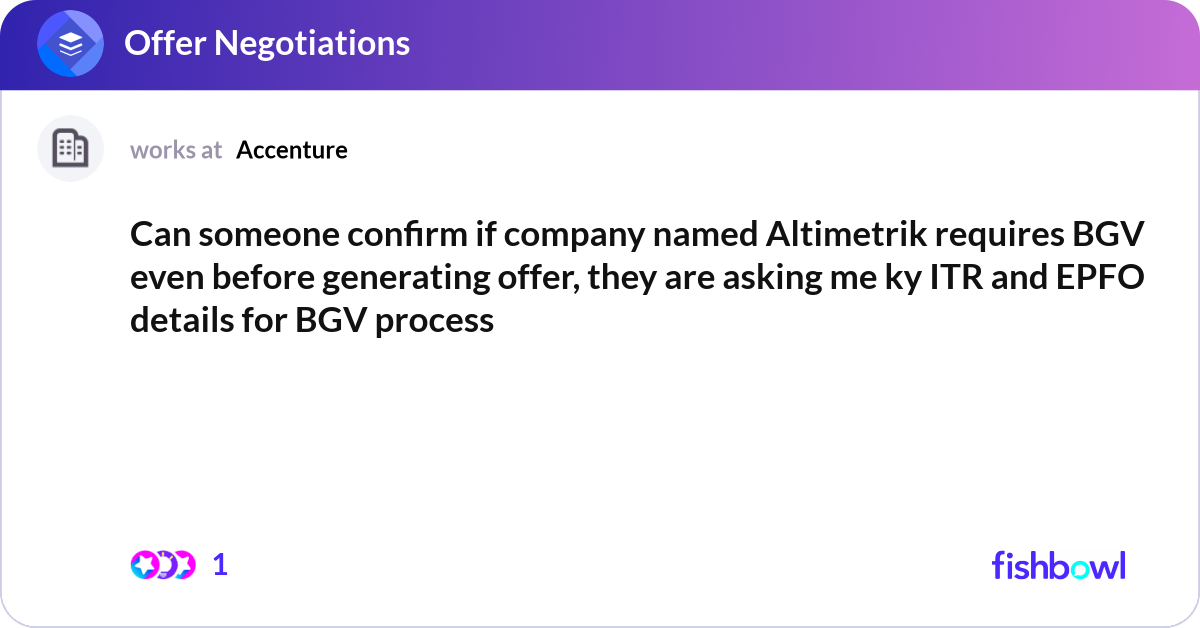 Can someone confirm if company named Altimetrik re... | Fishbowl