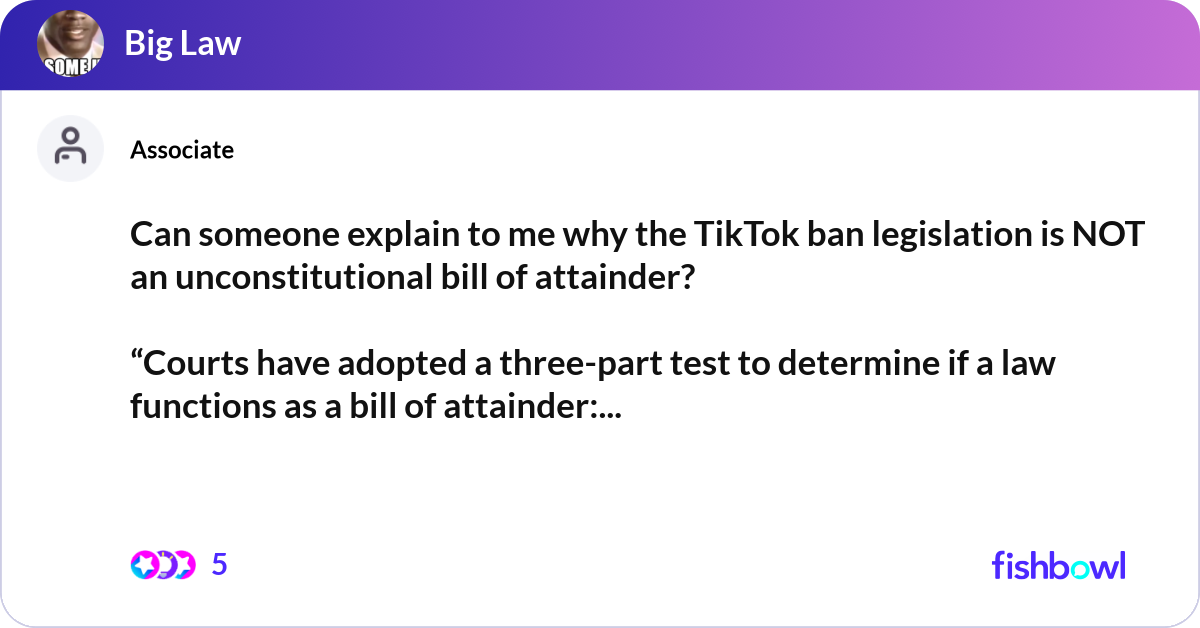 Can someone explain to me why the TikTok ban legis... | Fishbowl