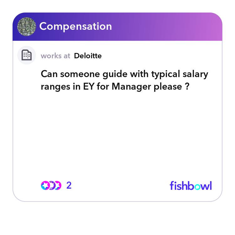 Can someone guide with typical salary ranges in EY... | Fishbowl