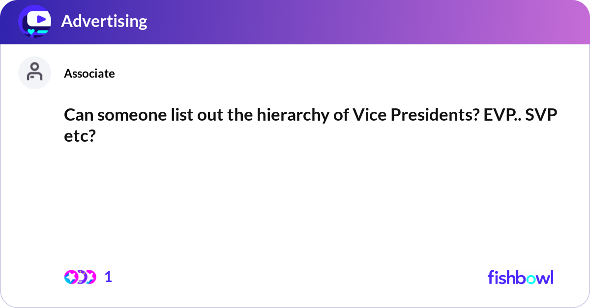 Can someone list out the hierarchy of Vice Preside... | Fishbowl