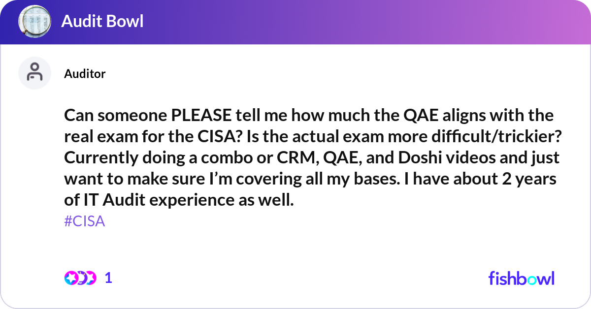 Can someone PLEASE tell me how much the QAE aligns... | Fishbowl