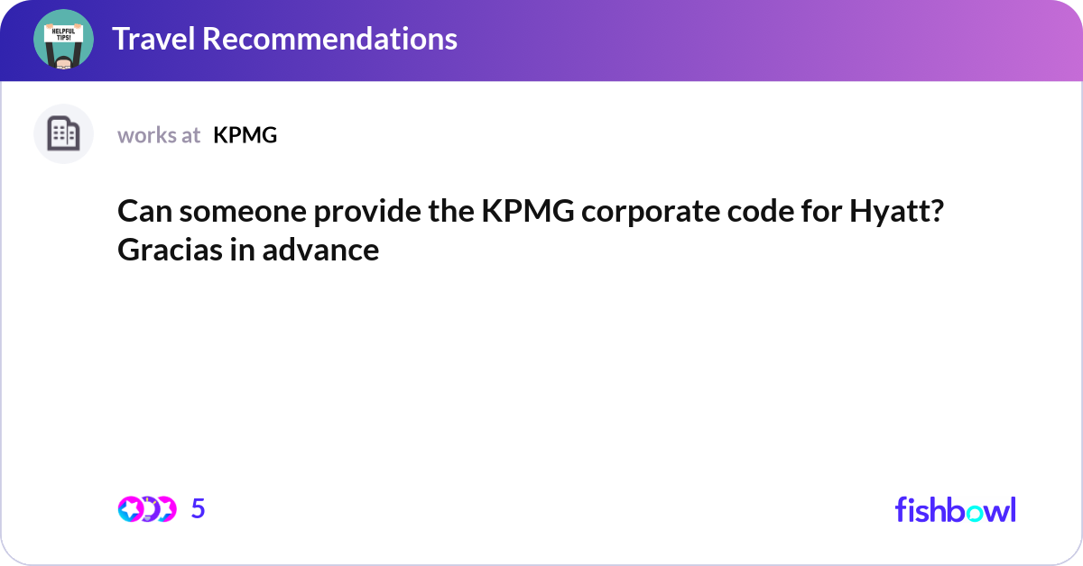 Can someone provide the KPMG corporate code for Hy... | Fishbowl