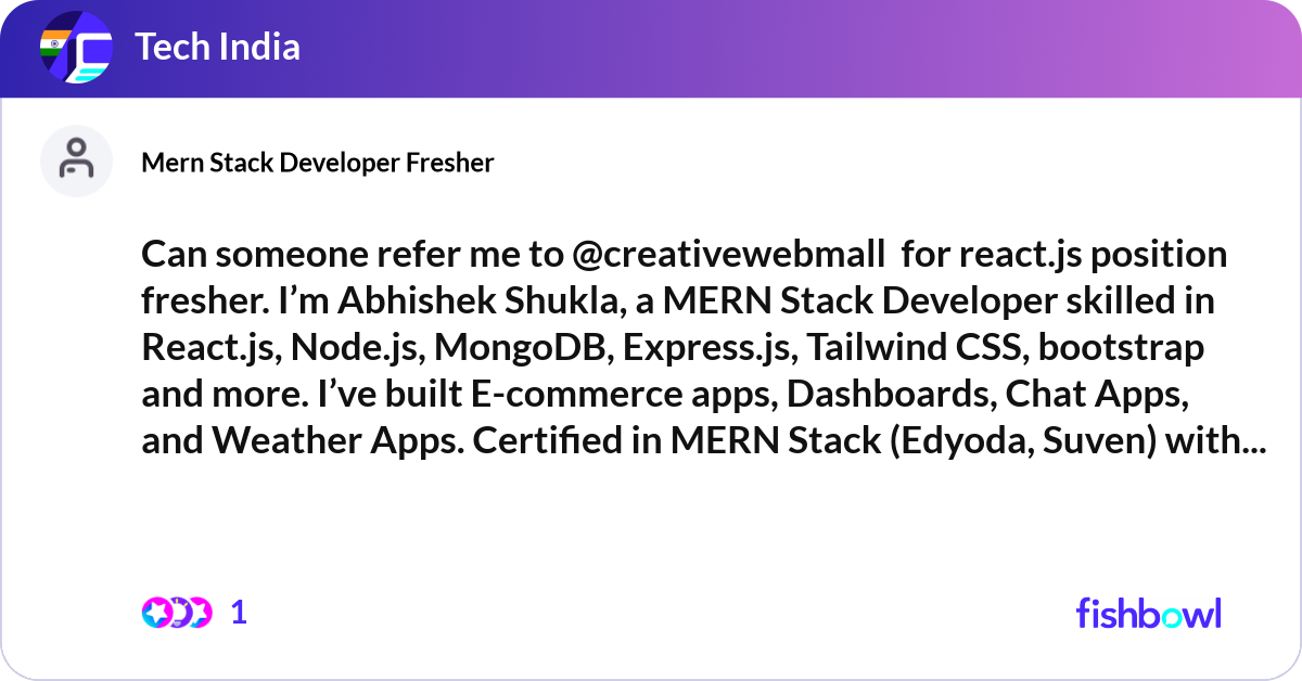 Can someone refer me to @creativewebmall for reac... | Fishbowl