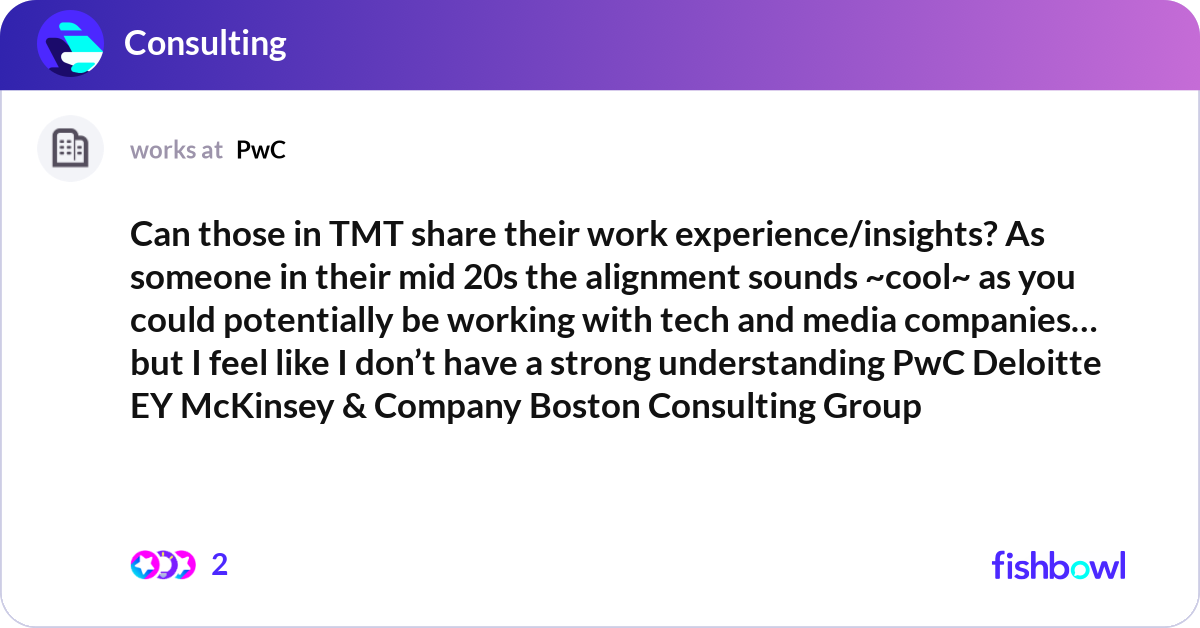Can those in TMT share their work experience/insig... | Fishbowl