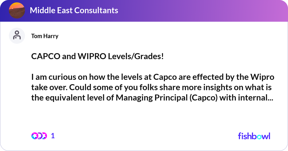 CAPCO and WIPRO Levels/Grades! I am curious on ho... | Fishbowl