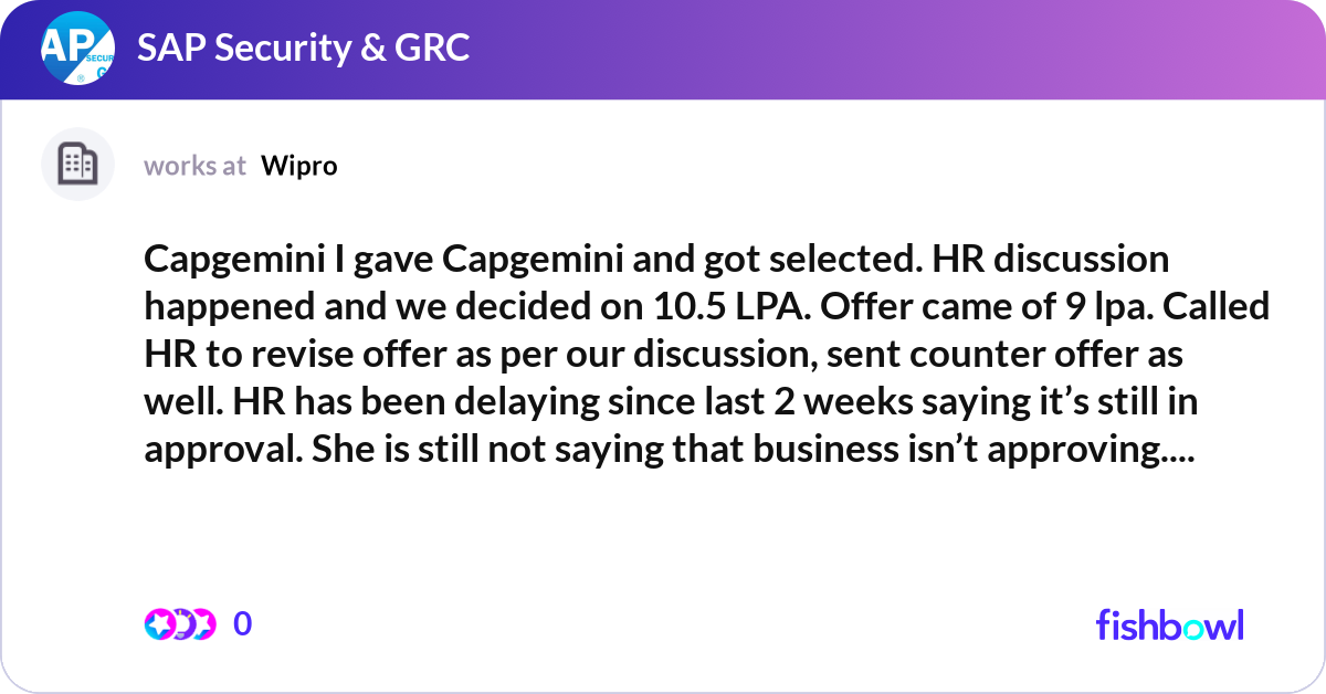 Capgemini I gave Capgemini and got selected. HR di... | Fishbowl