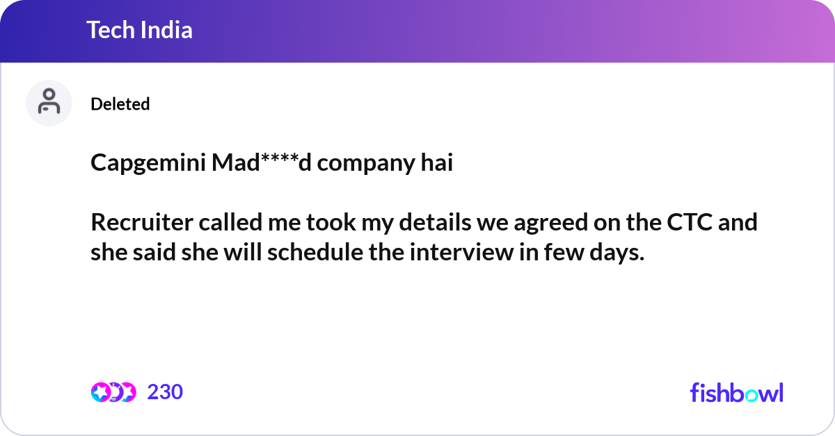 Capgemini Mad****d company hai Recruiter called ... | Fishbowl