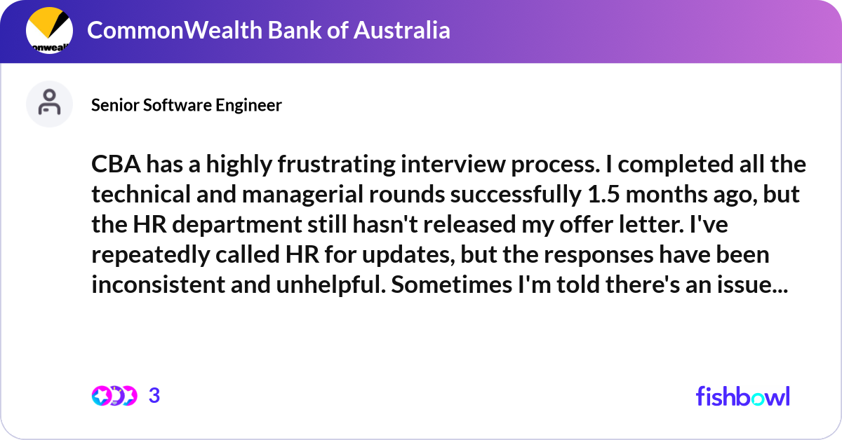 CBA has a highly frustrating interview process. I ... | Fishbowl