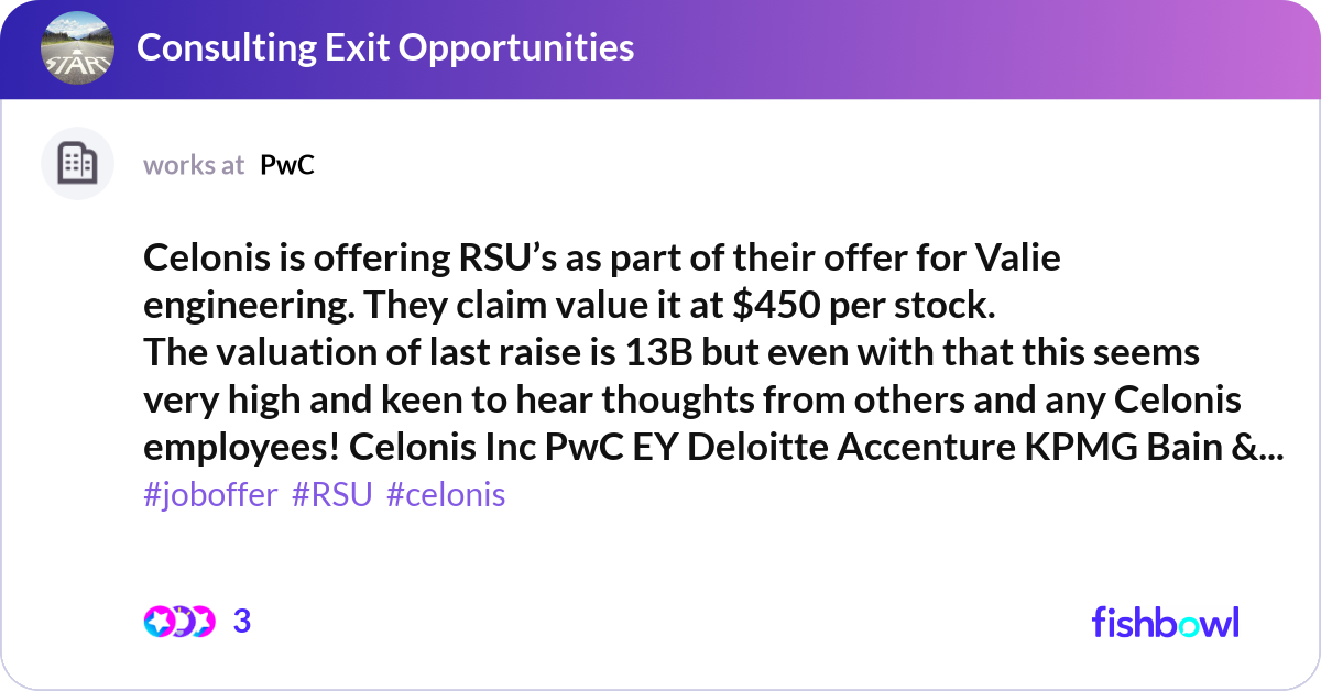 Celonis is offering RSU’s as part of their offer f... | Fishbowl