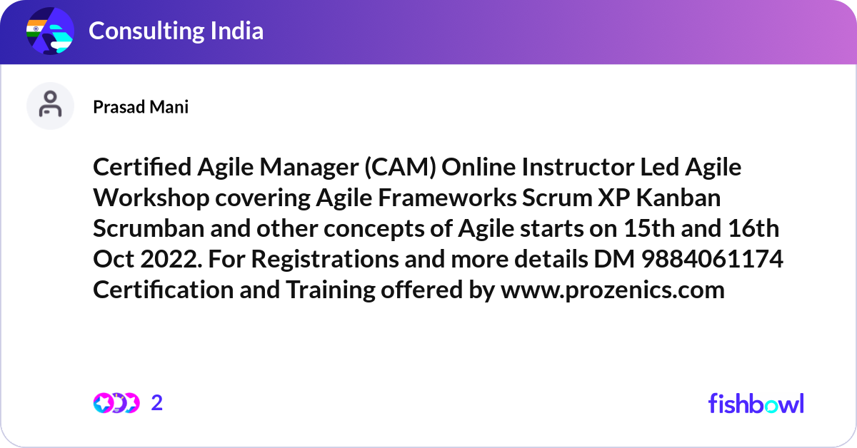Certified Agile Manager (CAM) Online Instructor Le... | Fishbowl