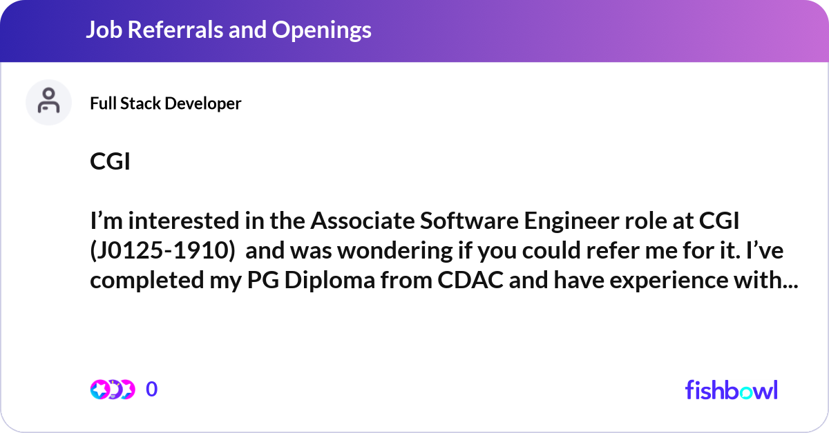 CGI I’m interested in the Associate Software Eng... | Fishbowl