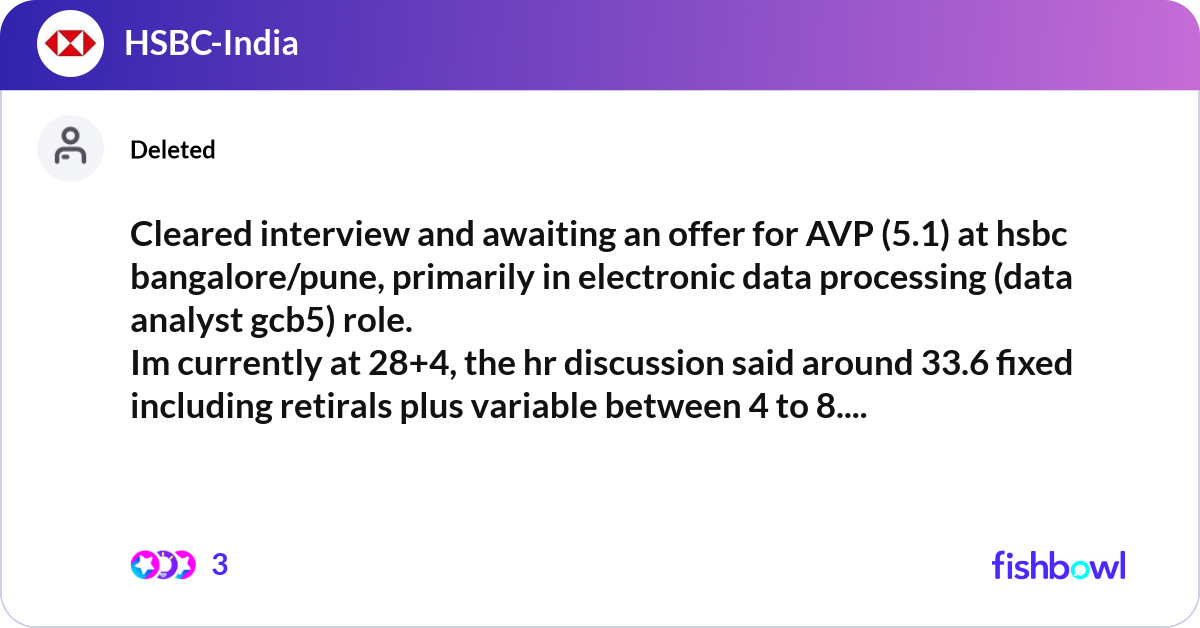 Cleared interview and awaiting an offer for AVP (5... | Fishbowl
